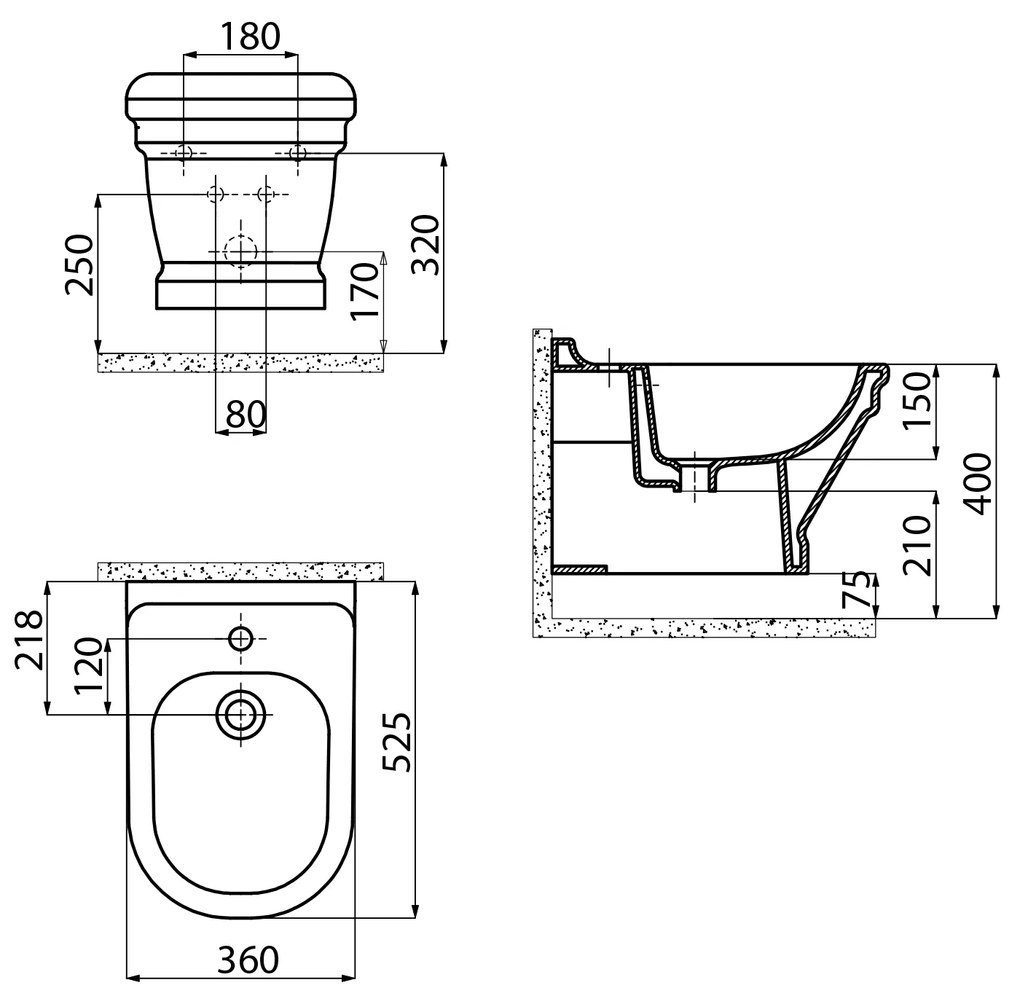 CREAVIT ANTIK bidet závěsný, 36x53 cm, bílá