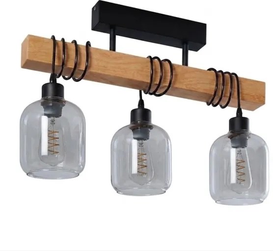 BRILAGI - Přisazený lustr WOOD GLASS 3xE27/60W/230V borovice/černá/kouř šedá