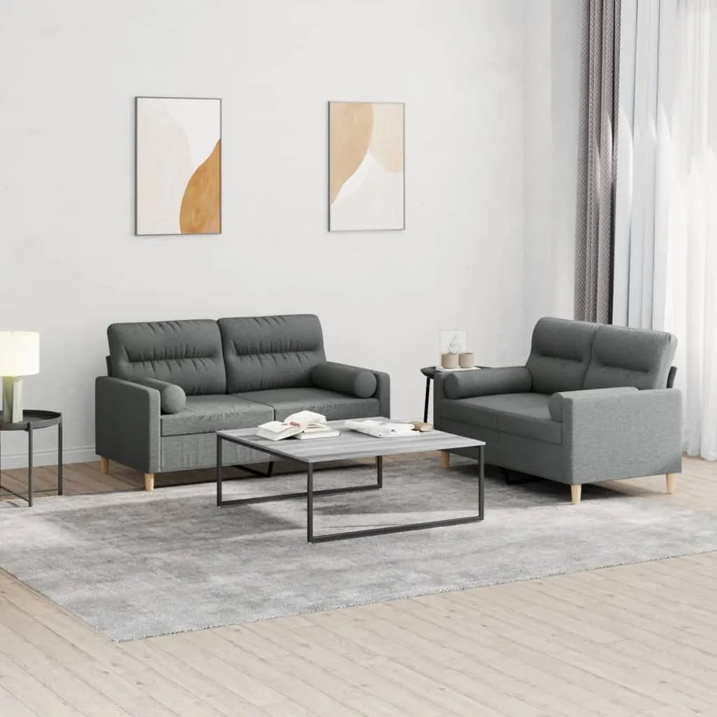 2dílná sedací souprava s polštáři tmavě šedá textil 3201585