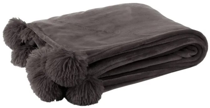 Taupe plyšový pléd Pompom s bambulemi - 130*170cm