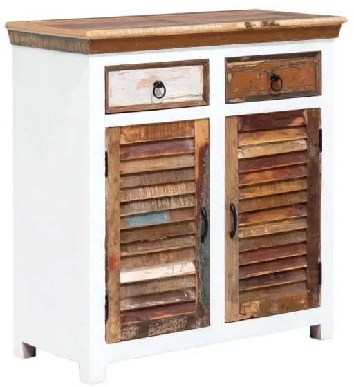 furniture-nabytek.cz - Masivní 2-dveřová komoda Perano z recyklovaného tvrdého dřeva, lakovaná, bílá/barevná – 90×42×95 cm