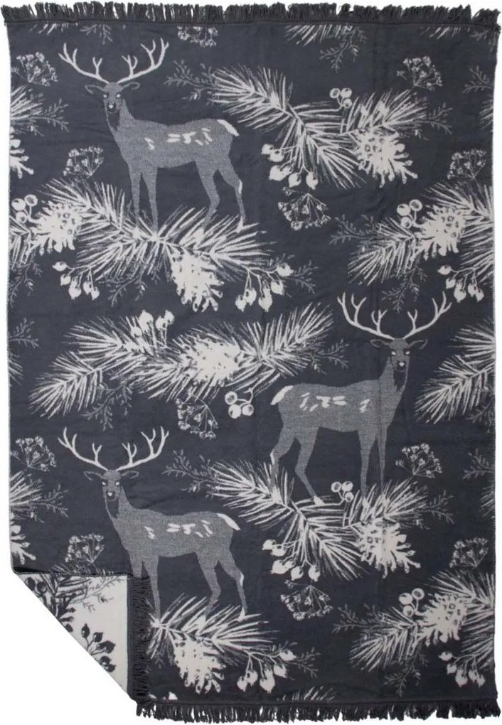Šedý oboustranný pléd s jeleny v lese Forest Deer XL – 150*200*3 cm