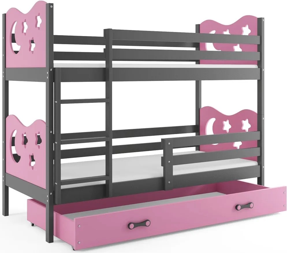 b2b1 BMS-group Patrová postel MIKO 80x160 cm, grafitová/růžová Pěnová matrace
