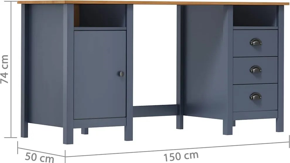 Psací stůl Hill šedý 150 x 50 x 74 cm masivní borové dřevo 289001