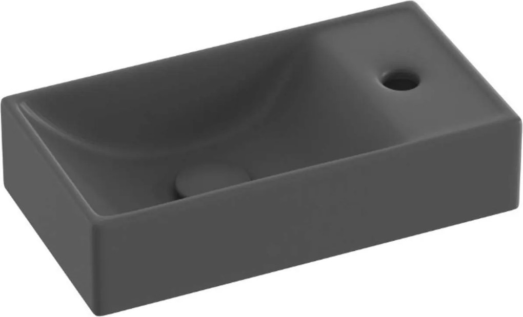 Ravak Veda 400 - Umývátko 41x22 cm, bez přepadu, otvor pro baterii vpravo, antracit XJXP3240000