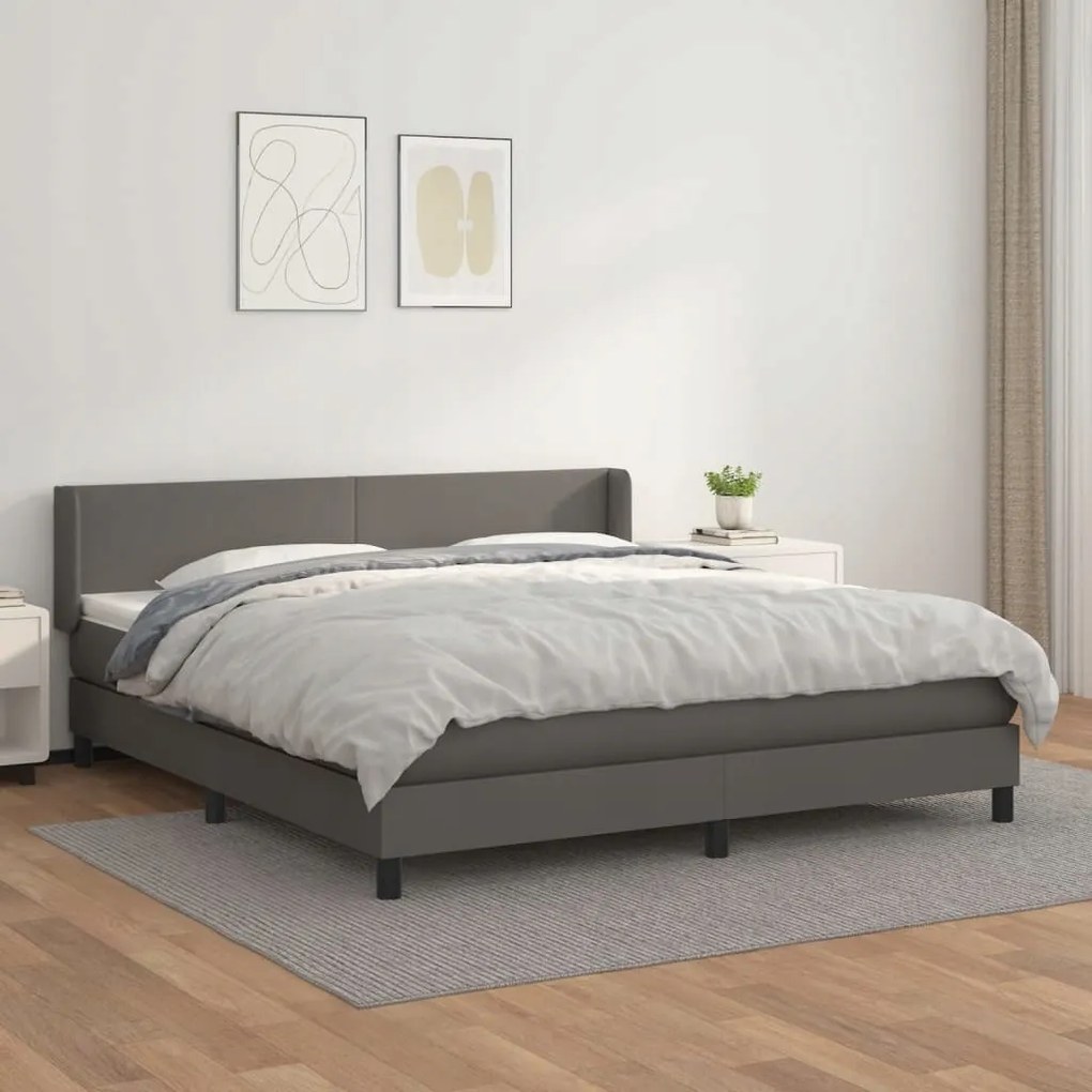Fionshop 264244493 Box spring postel s matrací šedá 160x200 cm umělá kůže