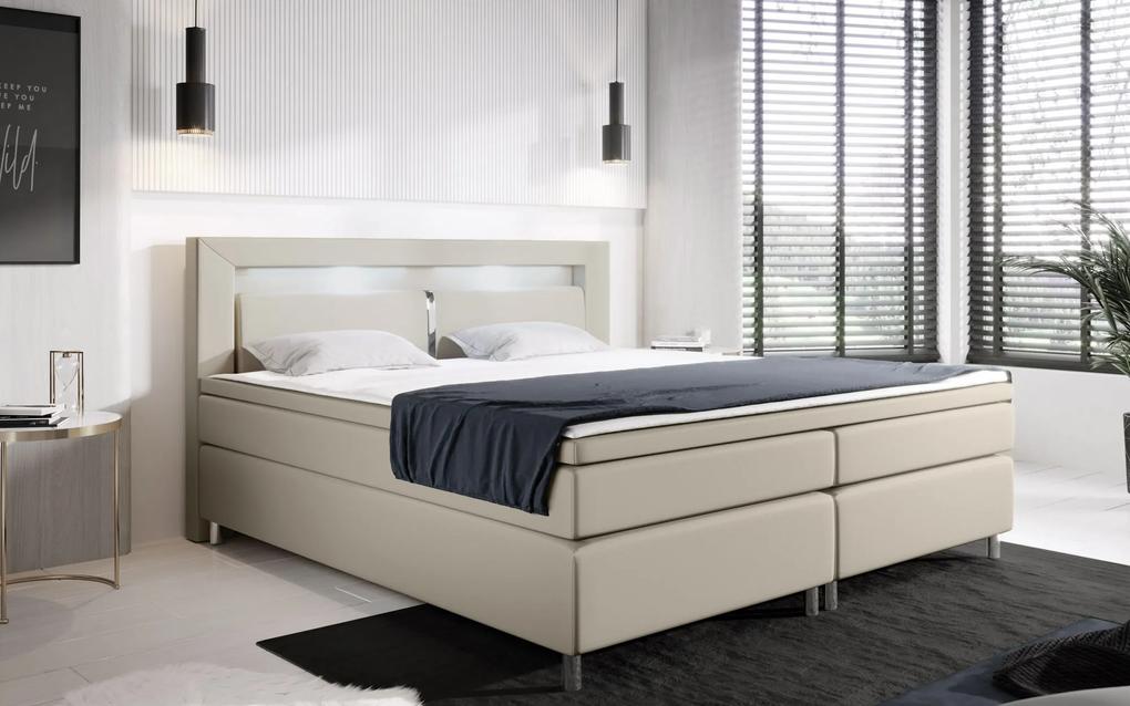 K&M postele Boxspring postel HYPNOS bez úložného prostoru s LED, 180×200 cm, latté eko kůže Velikost postele: 180 × 200 cm, Výběr matrace: Oboustrann…