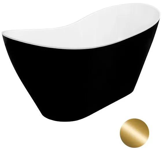 Besco Volně stojící vana z litého mramoru Viya BW Matt 160x70 (170x71) Barva: Bílá/černá, Rozměry (cm): 158x70,5, Typ a barva výpustě: Click-Clack s horním čištěním, bílá