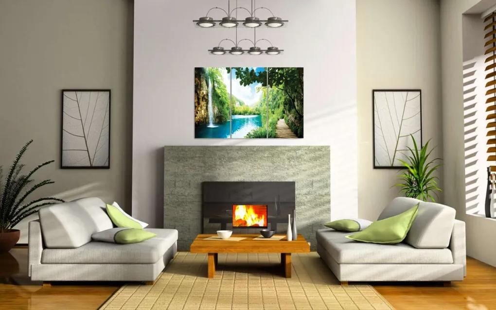 Vícedílný obraz vodopád u jezera Velikost (šířka x výška): 150x100 cm