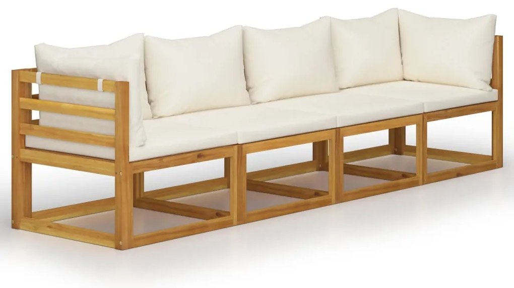 vidaXL 3057639 Marketos 4-Seater Garden Sofa with Cushion Cream Solid Acacia Wood (2x311857)