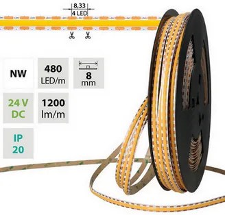 LED pásek McLED 24V COB neutrální bílá 480LED/m 12W/m CRI90 8mm ML-126.122.90.2