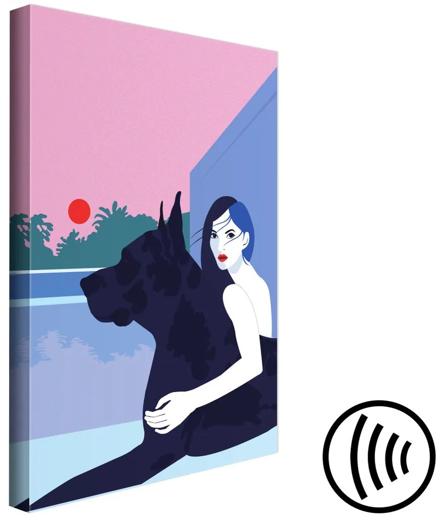 Obraz Žena s psem (1-dílný) - minimalistická vektorová ilustrace