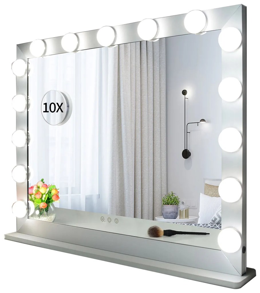 MMIRO, L615S, Hollywoodské make-up zrcadlo s osvětlením 70 x 55 cm | stříbrná L615S