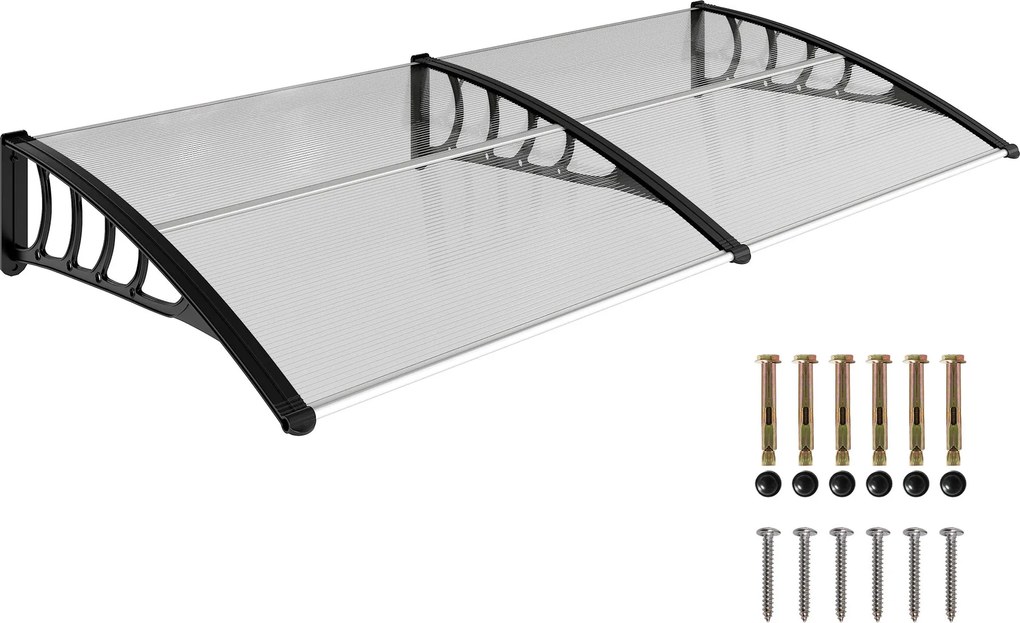 Zastřešení Outsunny 200x96x27 cm pro vnější dveře a okna na ochranu proti slunci a dešti s průhlednou podporou z polykarbonátu | Aosom