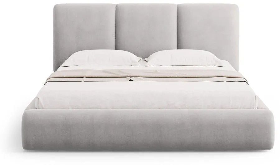 Světle šedá čalouněná dvoulůžková postel s úložným prostorem s roštem 200x200 cm Brody – Mazzini Beds