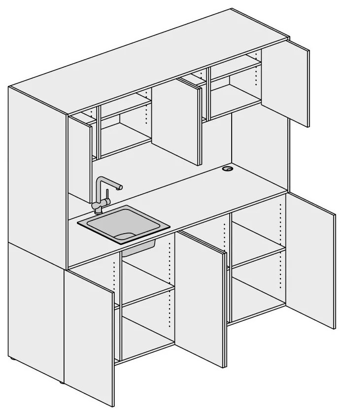 PLAN Kuchyňka NIKA se dřezem a baterií 1963 x 600 x 2000 mm, grafitová, levé