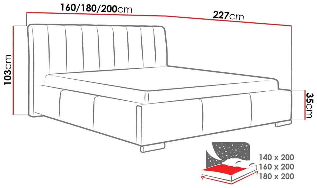 Čalouněná manželská postel 160x200 ZULMA - šedá