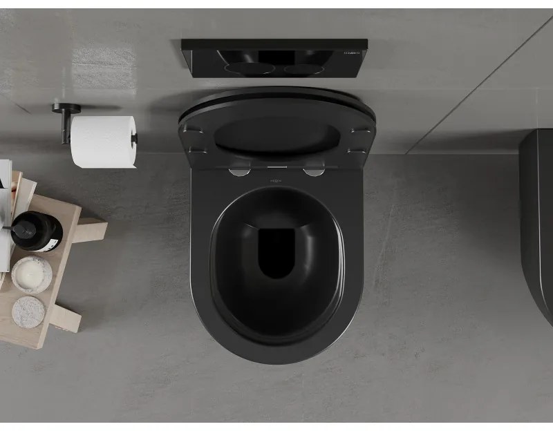 Mexen Carmen závěsné wc Rimless s toaletním Slim sedátkem z duroplastu, černá matná - 30881085
