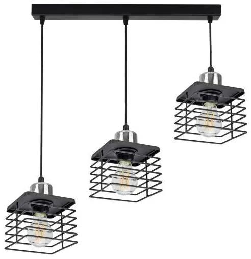 Industriální závěsné osvětlení na lanku FOURWAY, 3xE27, 60W, černé, stříbrné FOURWAY