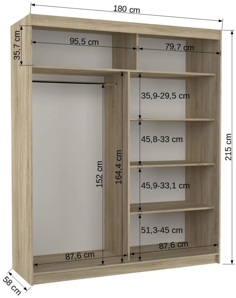 Šatní skříň s posuvnými dveřmi Balance - 180 cm Barva: Černá/Bílá