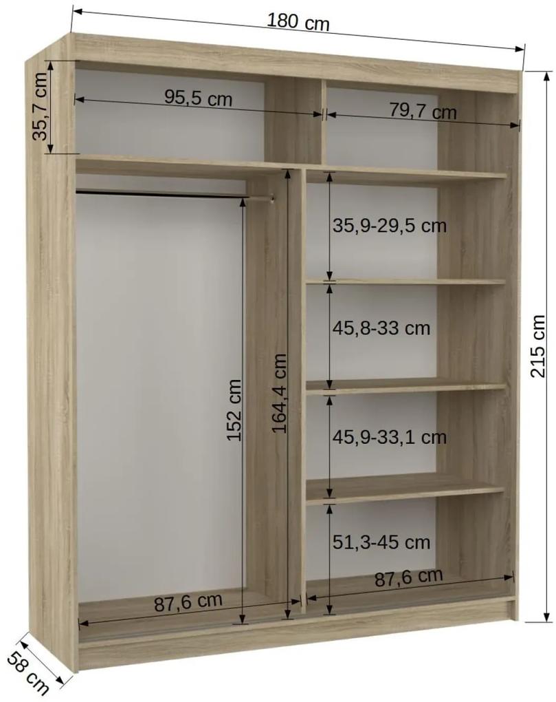 Šatní skříň s posuvnými dveřmi Balance - 180 cm Barva: dub Sonoma