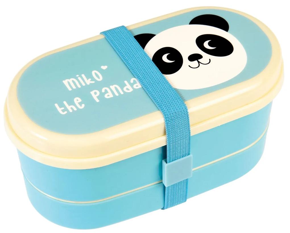 Rex London Modrý box na oběd s příborem a motivem pandy Miko The Panda