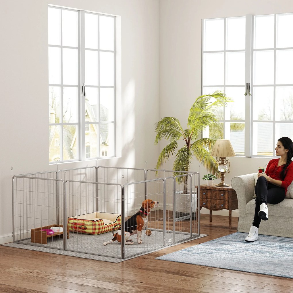 PawHut Ohrada pro psy, ohrada pro psy, hřiště pro domácí zvířata, flexibilně přizpůsobitelné, nerezová ocel D06-255V01SR
