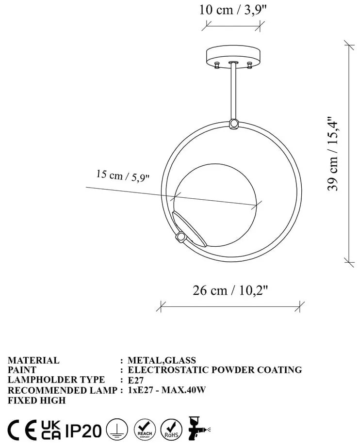Stropní svítidlo ve zlaté barvě se skleněným stínidlem 39x26 cm Dolunay – Opviq lights