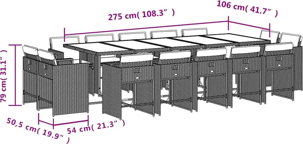15dílný zahradní jídelní set s poduškami mix béžové polyratan 3210696