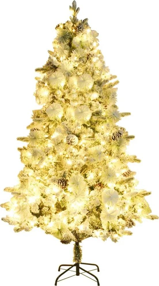 vidaXL Vánoční stromek s LED zasněžený s šiškami 225 cm PVC a PE [3094562]