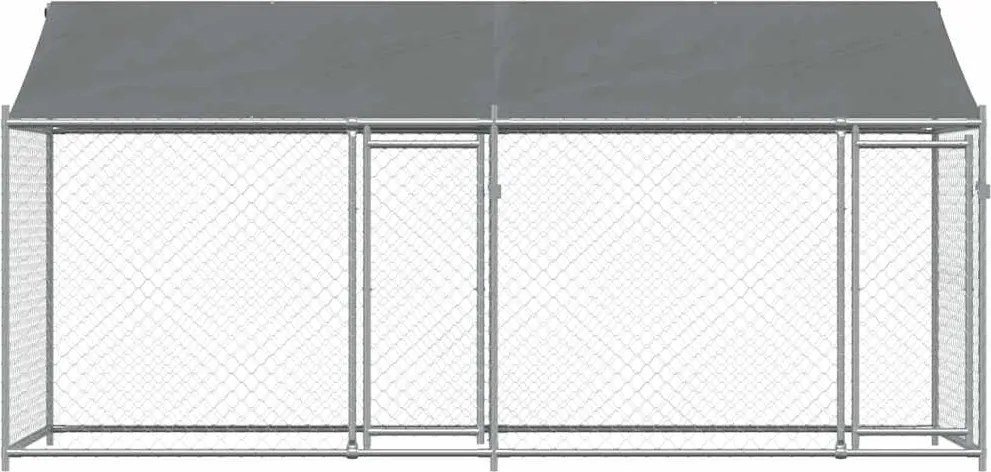 Klec pro psy se střechou a dvířky šedá 4x2x2 m pozinkovaná ocel 3209563