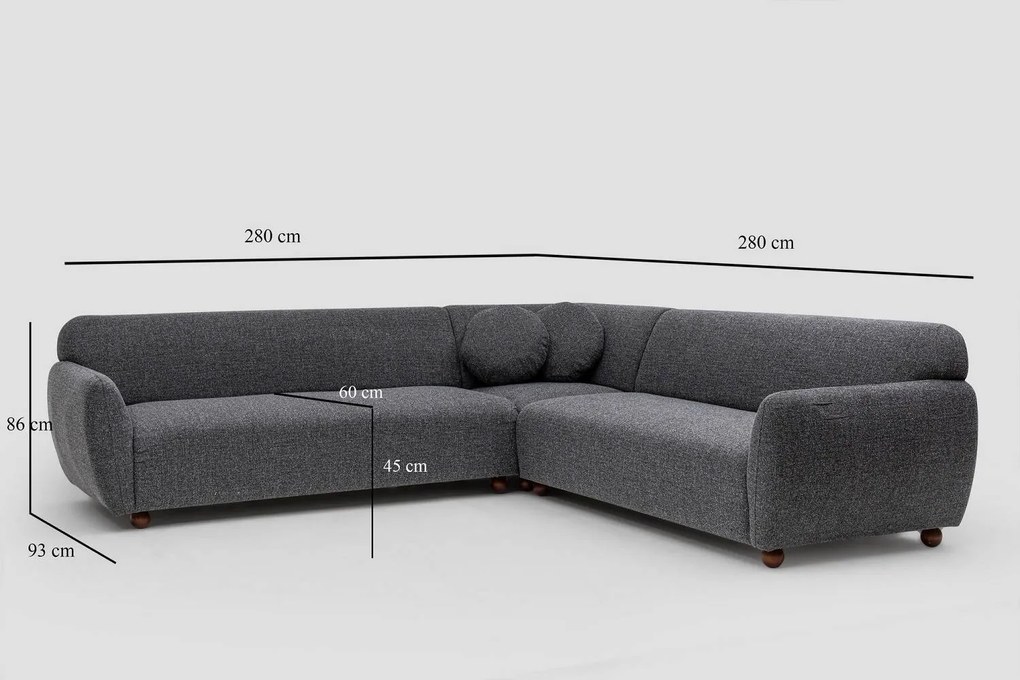 Designová rohová sedačka Jamiya 280 cm tmavě šedá - levá