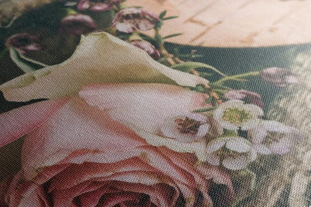 Obraz růže a srdíčko ve vintage provedení Varianta: 100x50