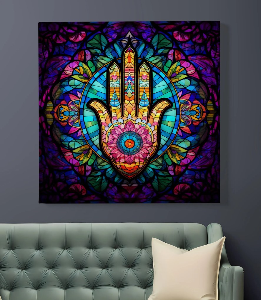 Obraz na plátně - Hamsa mozaika FeelHappy.cz Velikost obrazu: 100 x 100 cm