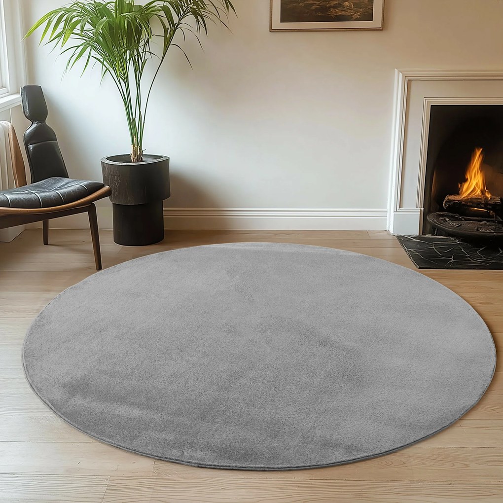 Ayyildiz, Kusový koberec Joy 1400 grey kruh, 120x120 (průměr) kruh, šedá, chodba / předsíň