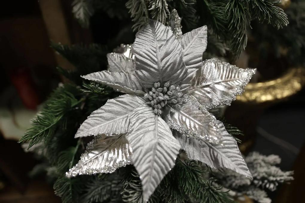 Stříbrná umělá vánoční růže 25cm