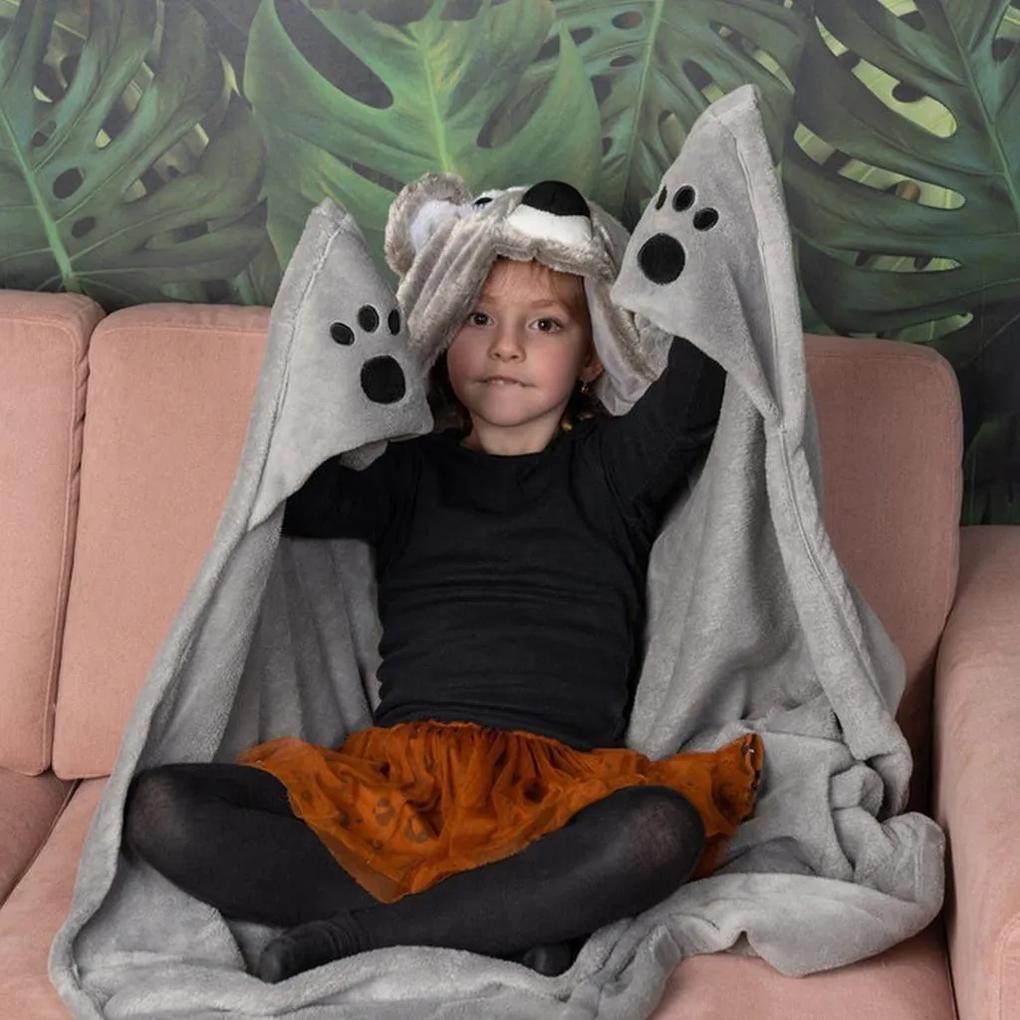 Cozy Noxxiez Hřejivá deka s kapucí se zvířátkem a tlapkovými kapsami Plameňák