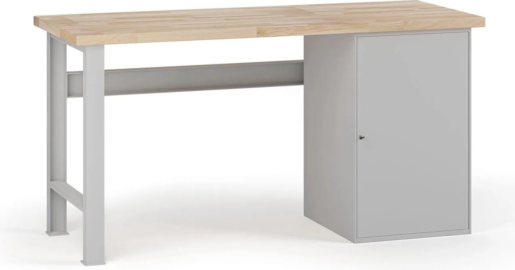 Dílenský pracovní stůl G7, buková spárovka, 1700 x 800 x 840 mm, 1x skříňka, šedá
