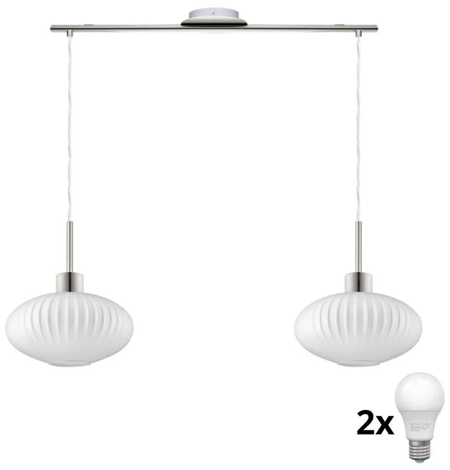 LED Lustr na lanku HARMA 2xE27/60W/230V matný chrom/bílá