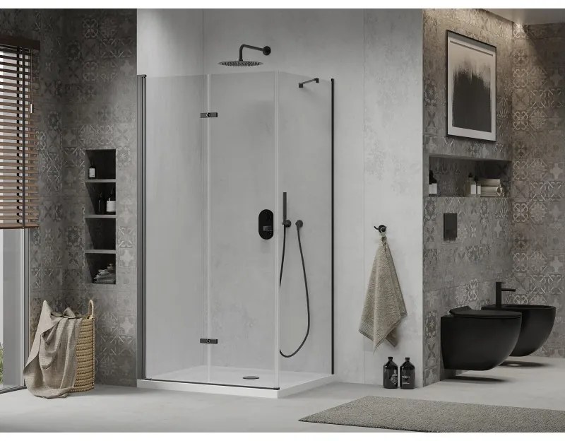Mexen Lima skládací sprchový kout 120 x 70 cm, Průhledné, Černá + sprchová vanička Flat, Bílá - 856-120-070-70-00-4010B