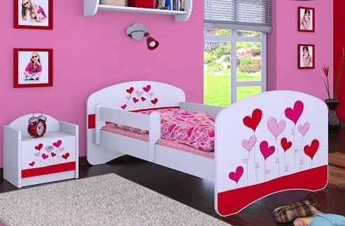 Svět pokojů Dětská postel Kevin - srdíčka na balonkách + matrace zdarma Barva: Bílá, Úložný prostor: ANO (+800 Kč), Rozměr: 140x70 cm