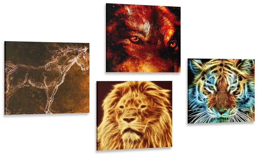 Set obrazů tajemná abstrakce zvířat Varianta: 4x 60x60