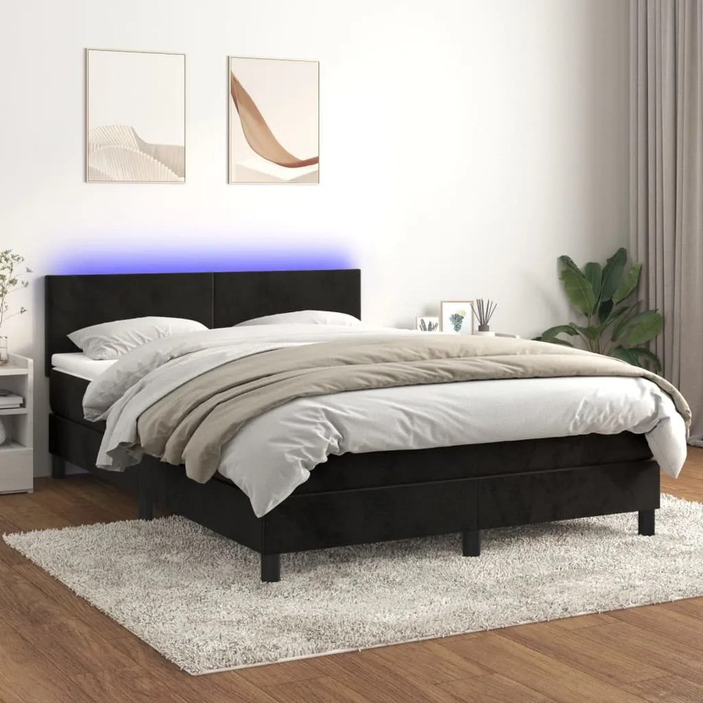 Box spring postel s matrací a LED černá 140x190 cm samet 3134281