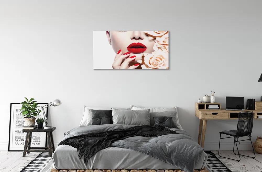 Obrazy na plátně Růže rudé rty žena 100x50 cm
