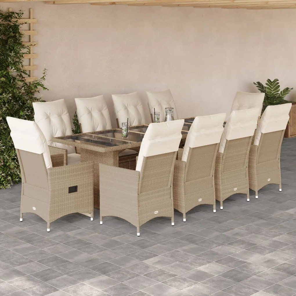 11dílný zahradní bistro set s poduškami béžový polyratan 3277248