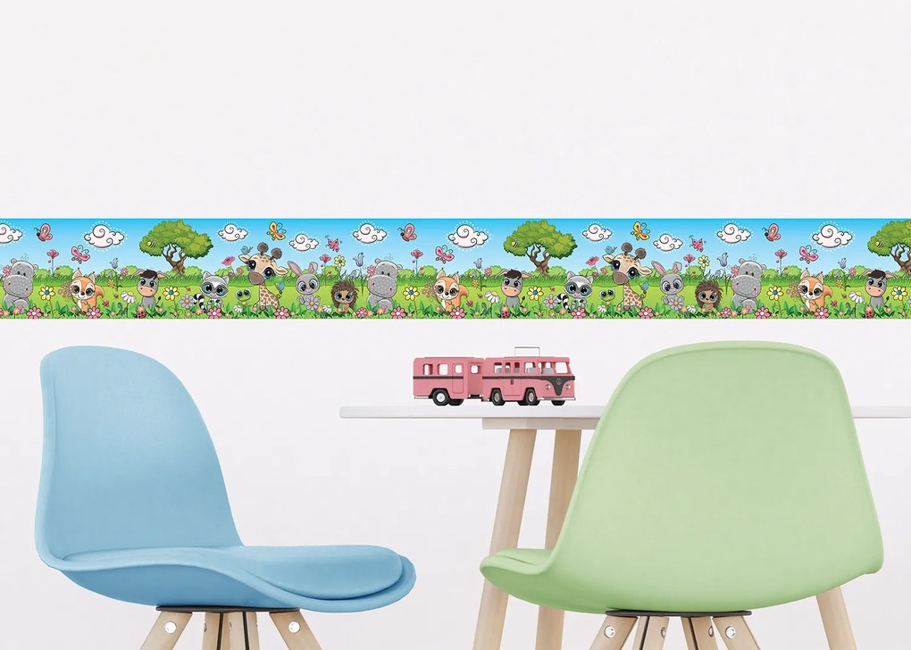 Dětská samolepící bordura na zeď Zvířata | 5 m x 13.8 cm | DWBD8011