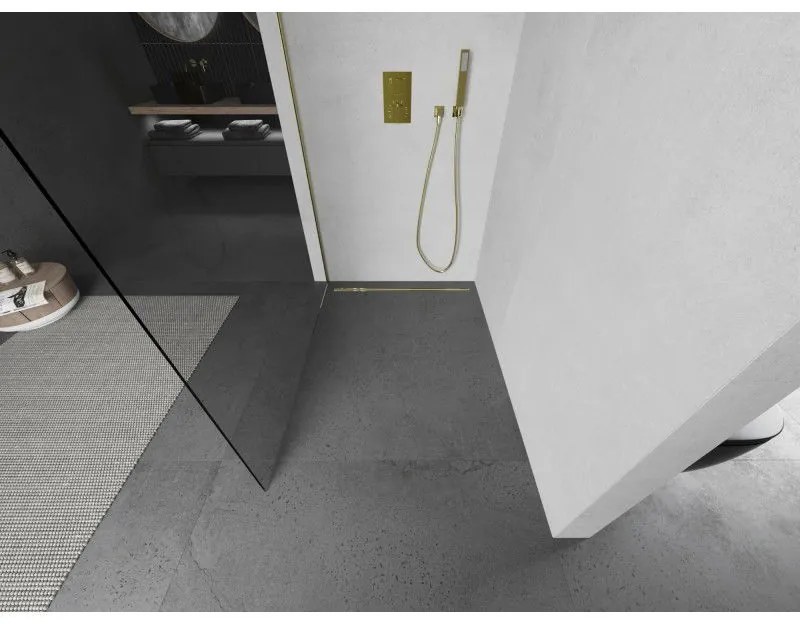 Mexen Kioto, sprchová zástěny typ Walk-In 135 x 200 cm, 8mm čiré sklo, zlatý matný profil, 800-135-101-55-00