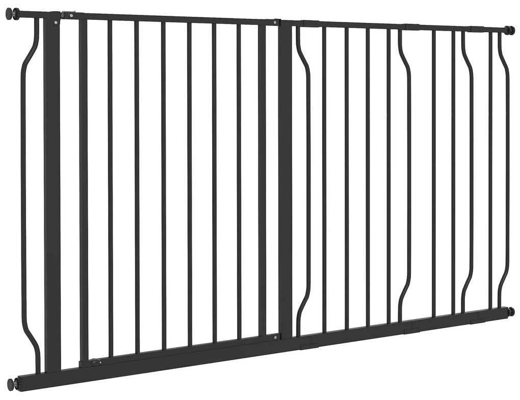 PawHut Bezpečnostní branka pro psy PawHut, 75-145 cm, nastavitelná, otevírání do dvou směrů, dvojité zamykání, montáž bez vrtání, ABS, ocel, černá| A…