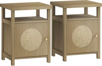 HOMCOM sada 2 úzkých nočních stolků, odkládací stolek s otevřenou přihrádkou, skříňka s ratanovým povrchem, 40x35x55 cm hnědá