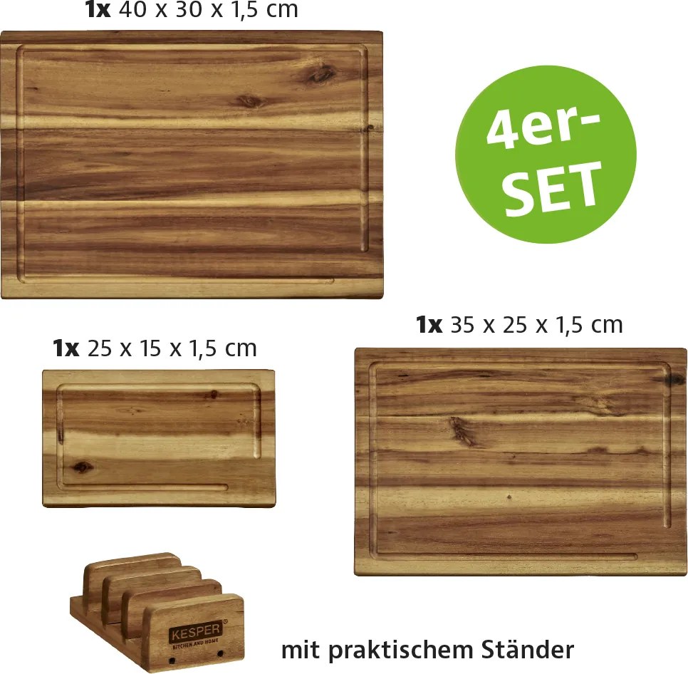 Sada 3 prkének s držákem, akátové dřevo